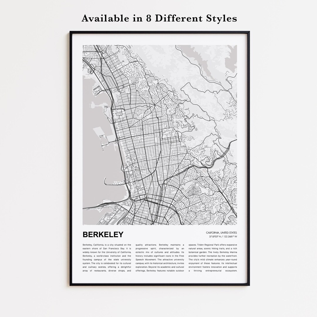 Berkeley Map Print, Berkeley Travel Map, Berkeley Wall Decor Art ...