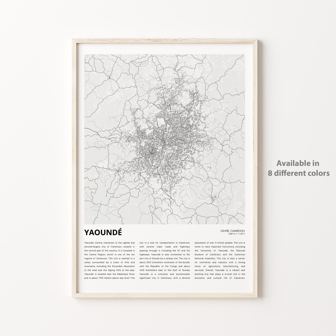 Yaoundé Map Print, Yaoundé Travel Map, Yaoundé Wall Decor Art, Yaoundé ...