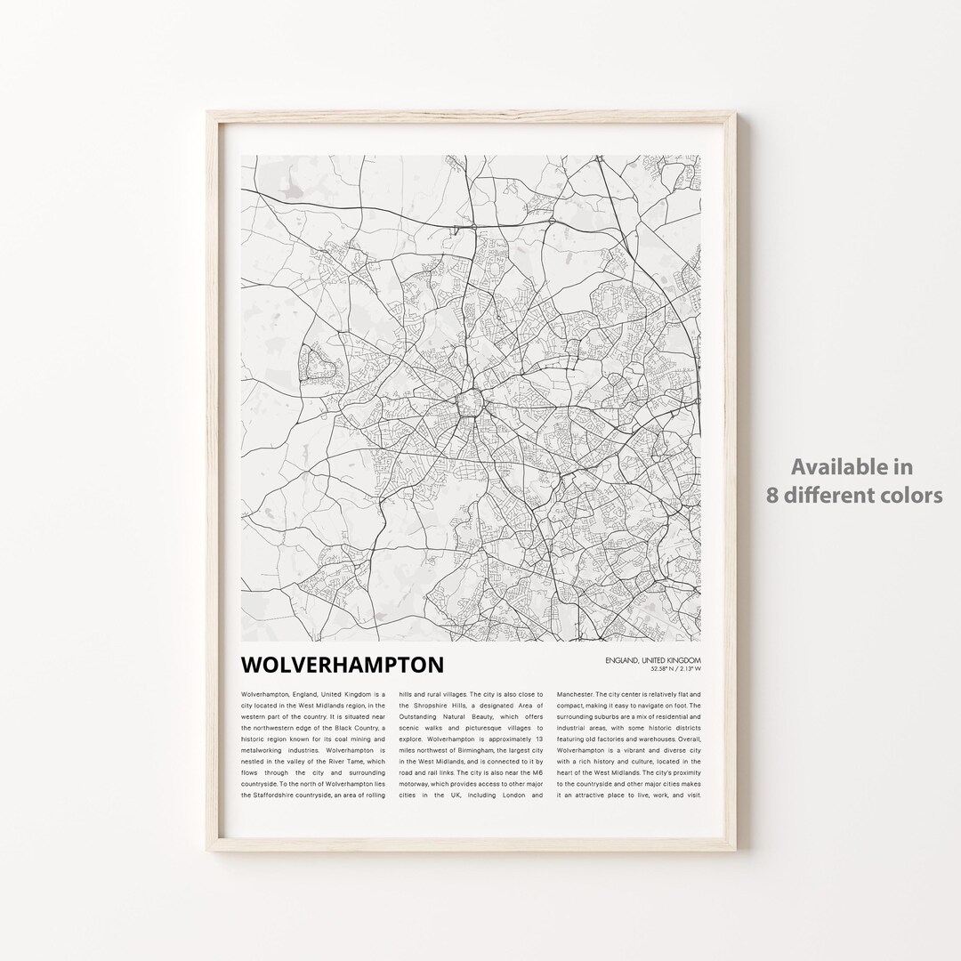Wolverhampton Map Print, Wolverhampton Travel Map, Wolverhampton Wall ...