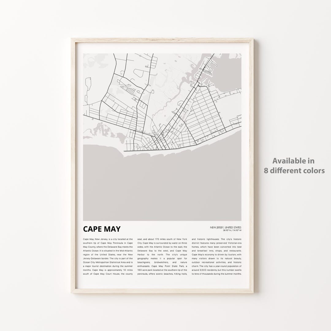 Cape May Map Print, Cape May Travel Map, Cape May Wall Decor Art, Cape May New Jersey ...