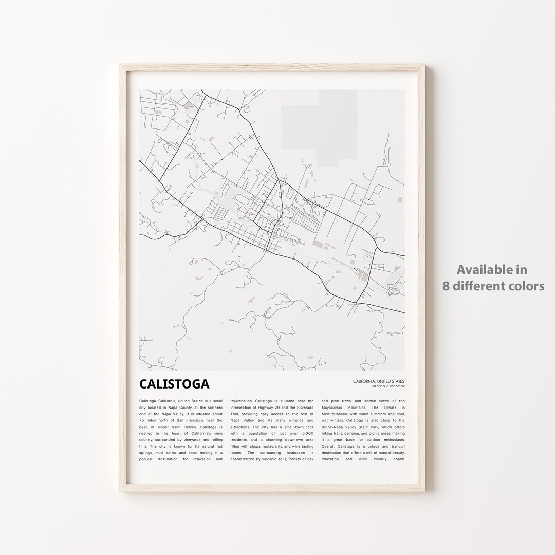Calistoga Map Print, Calistoga Travel Map, Calistoga Wall Decor Art ...