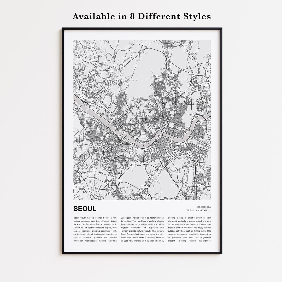 Seoul Map Print, Seoul Travel Map, Seoul Wall Decor Art, Seoul ...