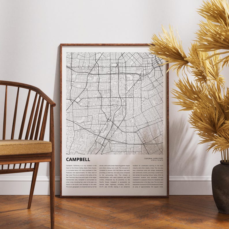 Campbell Map Print, Campbell Travel Map, Campbell Wall Decor Art ...