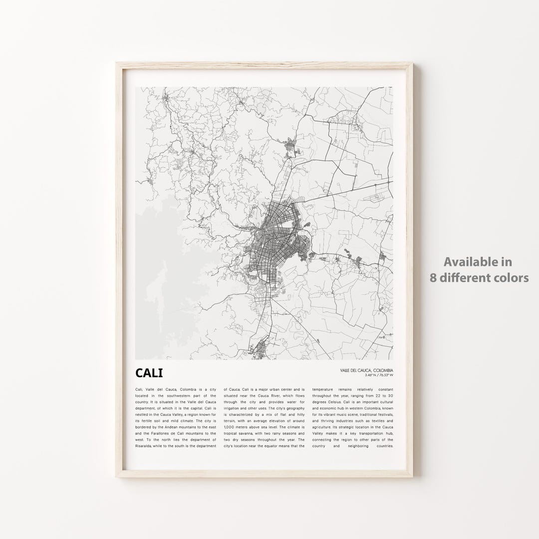 Cali Map Print, Cali Travel Map, Cali Wall Decor Art, Cali Valle Del ...