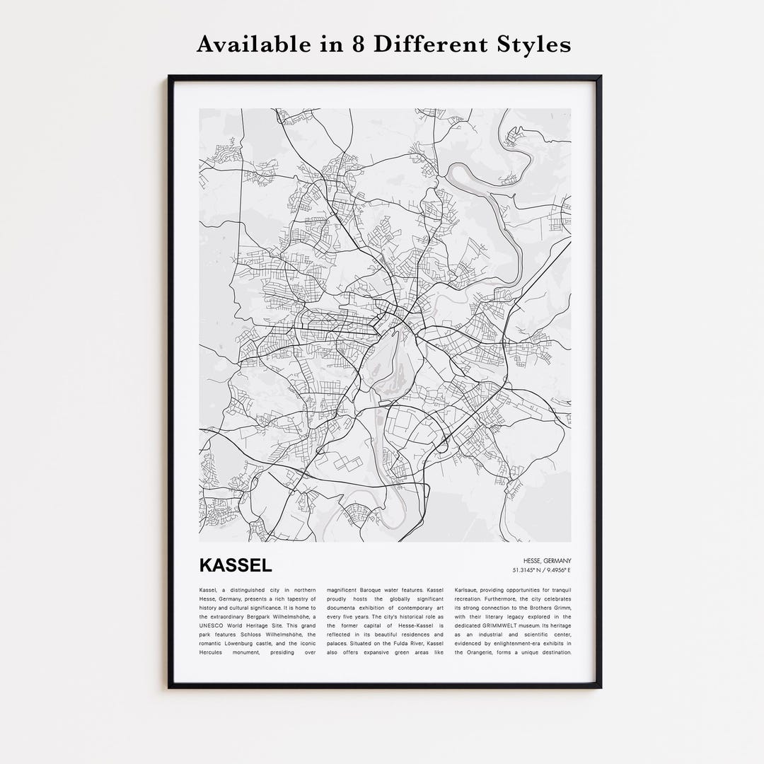 Kassel Map Print, Kassel Travel Map, Kassel Wall Decor Art, Kassel ...