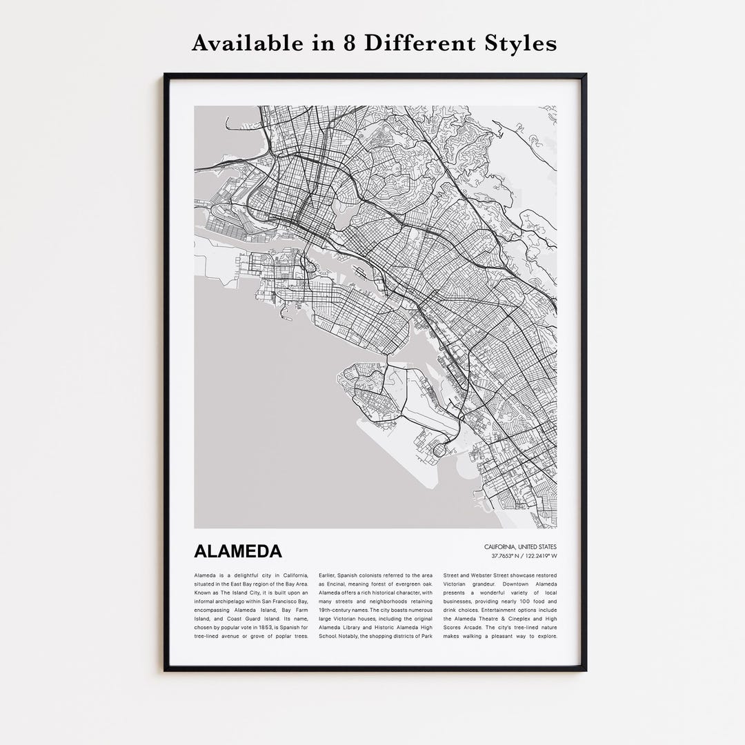 Alameda Map Print, Alameda Travel Map, Alameda Wall Decor Art, Alameda ...