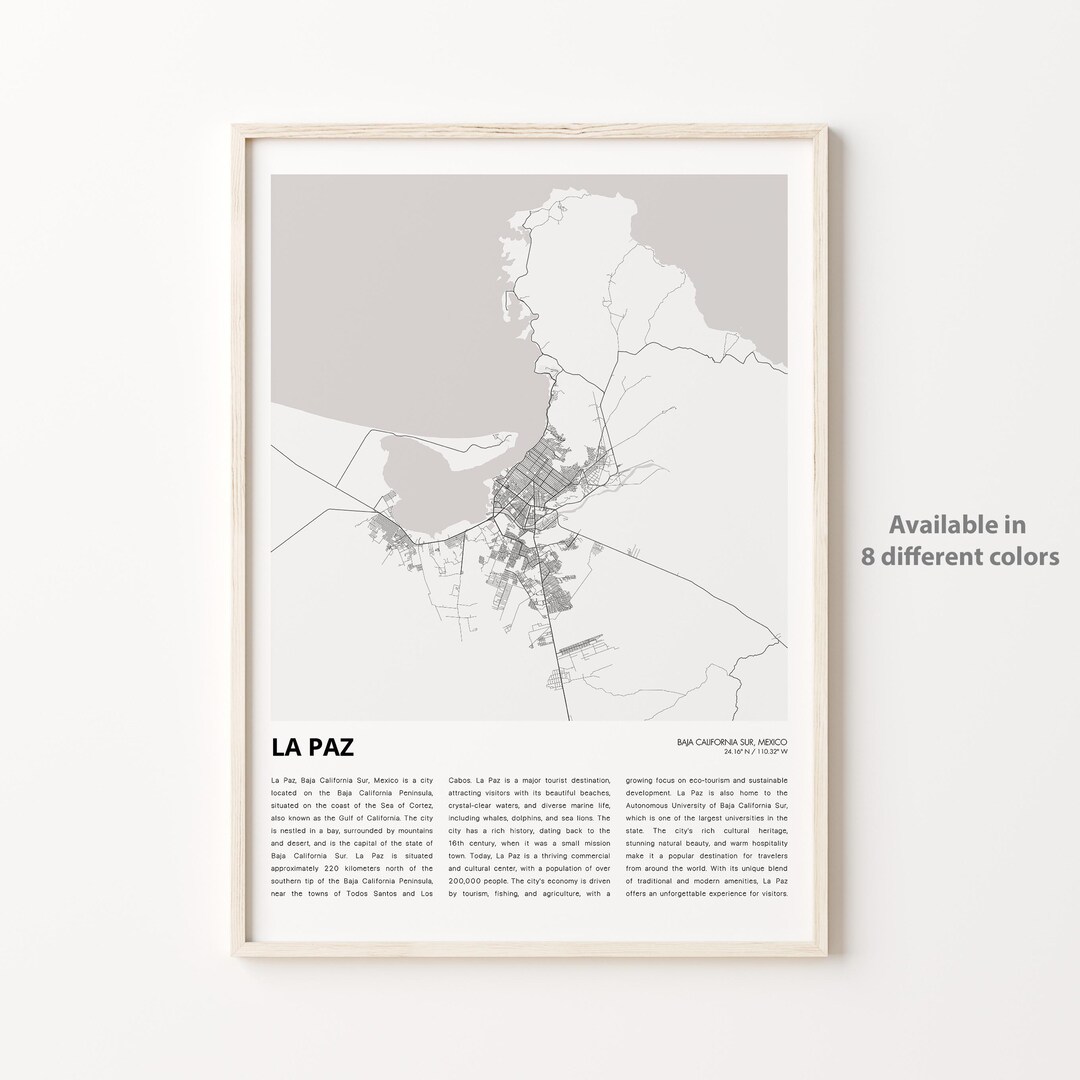 La Paz Map Print, La Paz Travel Map, La Paz Wall Decor Art, La Paz Baja ...