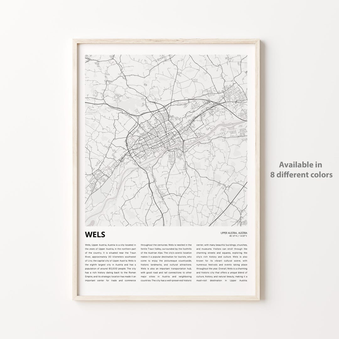 Wels Map Print, Wels Travel Map, Wels Wall Decor Art, Wels Upper ...