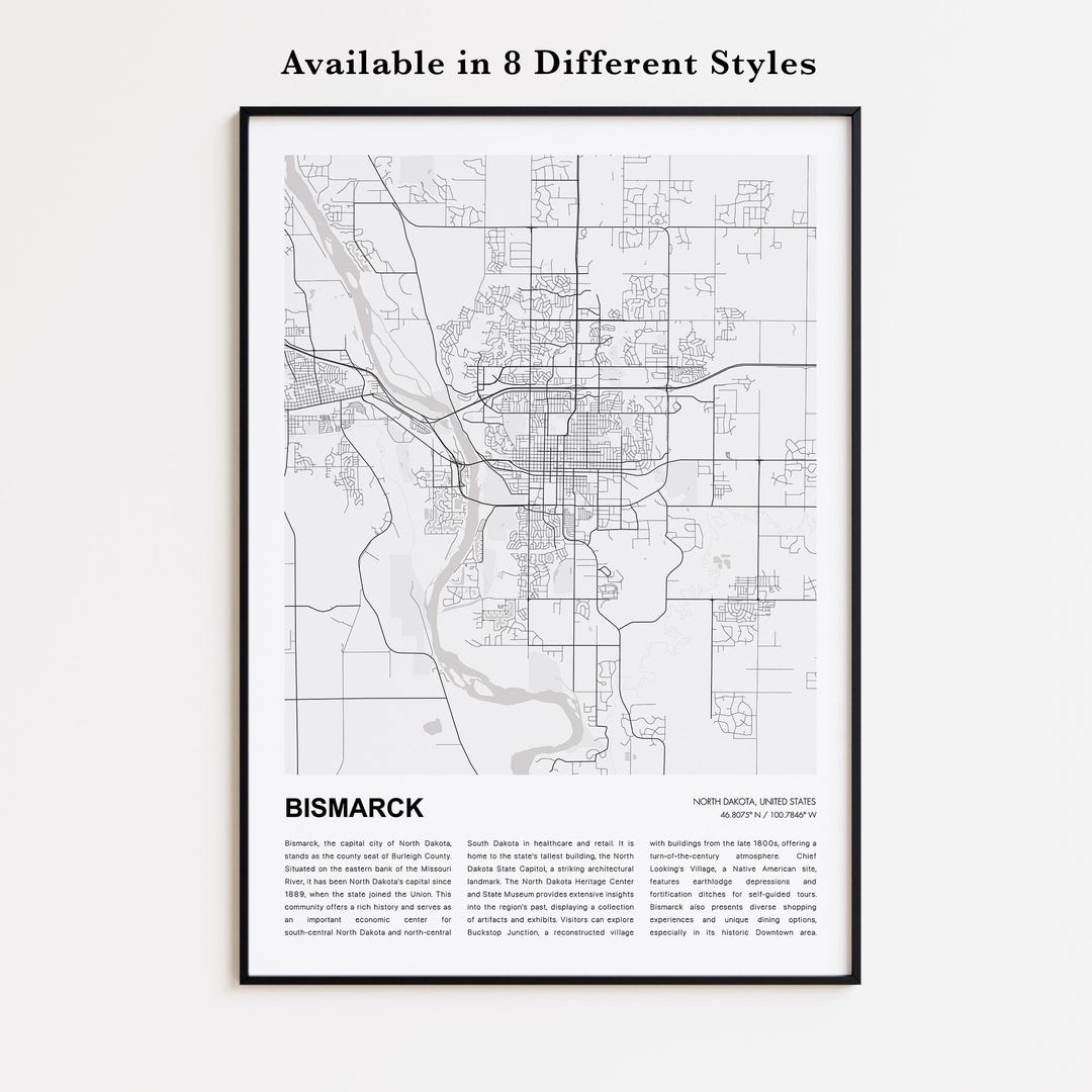 Bismarck Map Print, Bismarck Travel Map, Bismarck Wall Decor Art ...