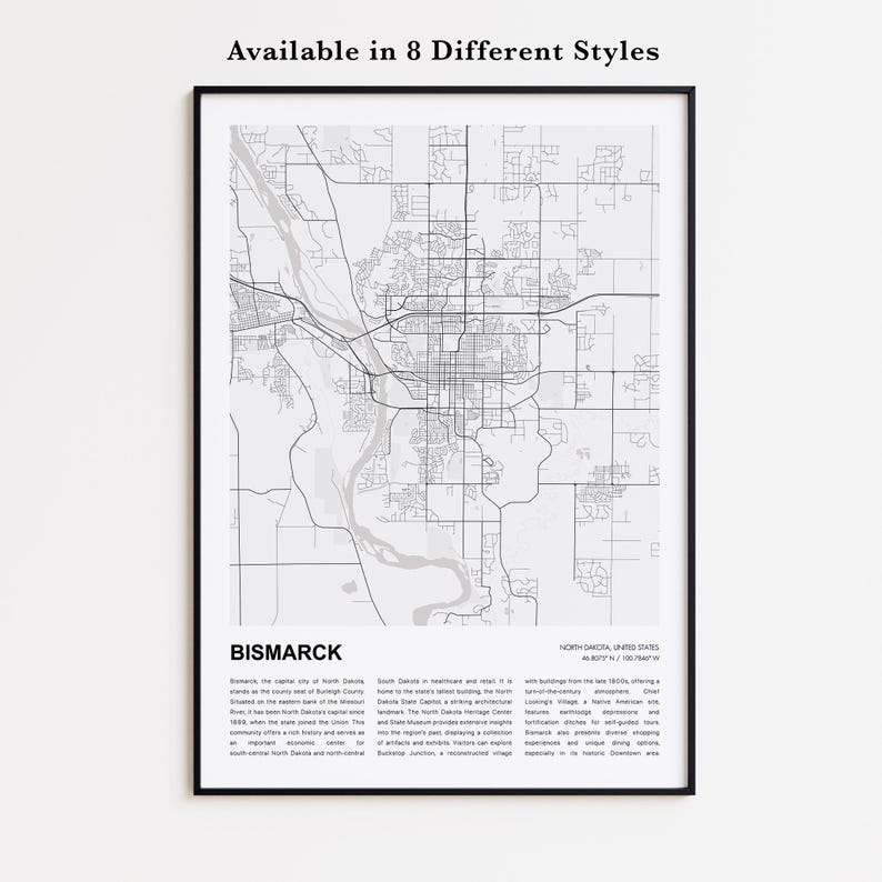 Bismarck Map Print, Bismarck Travel Map, Bismarck Wall Decor Art ...