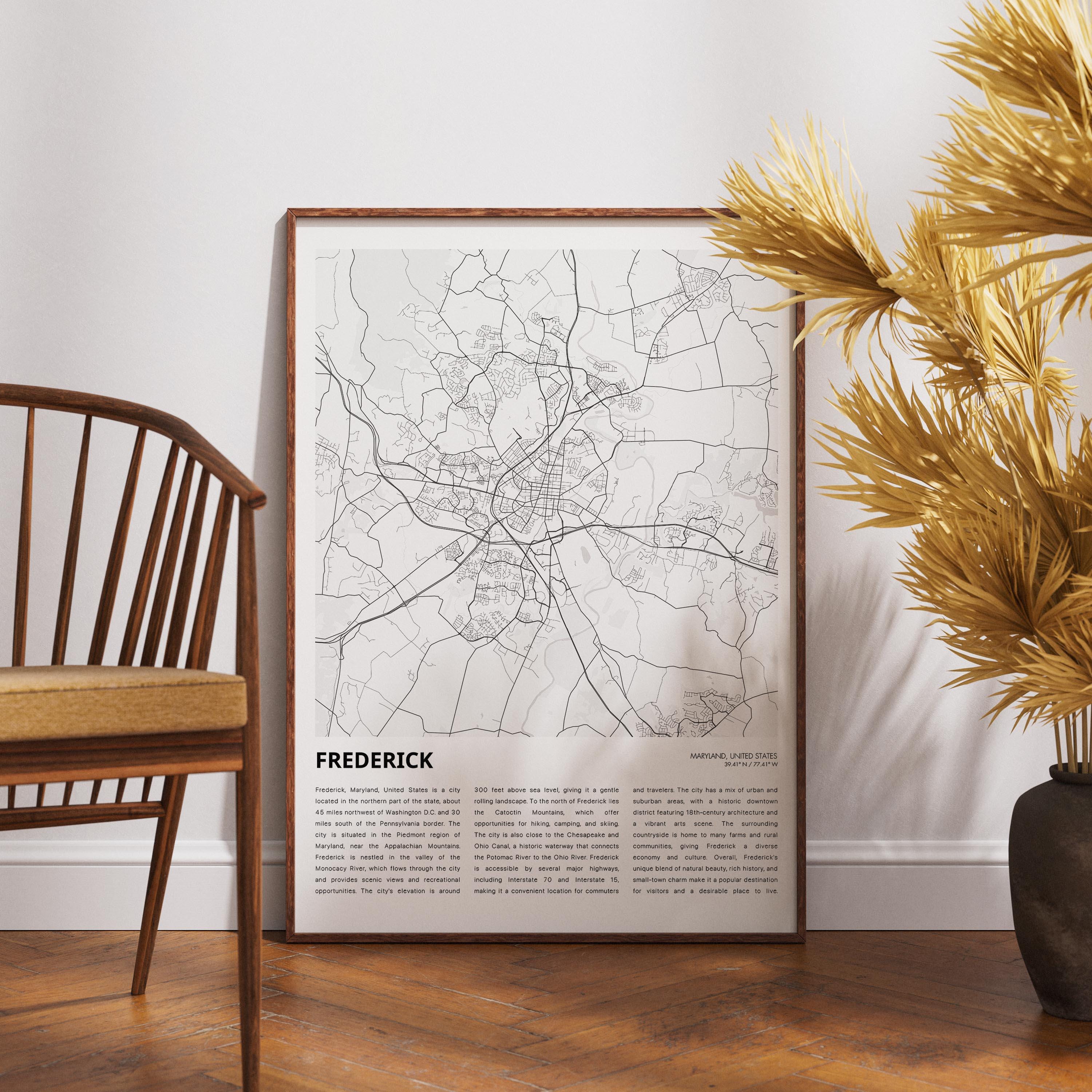 Frederick Map Print, Frederick Travel Map, Frederick Wall Decor Art ...