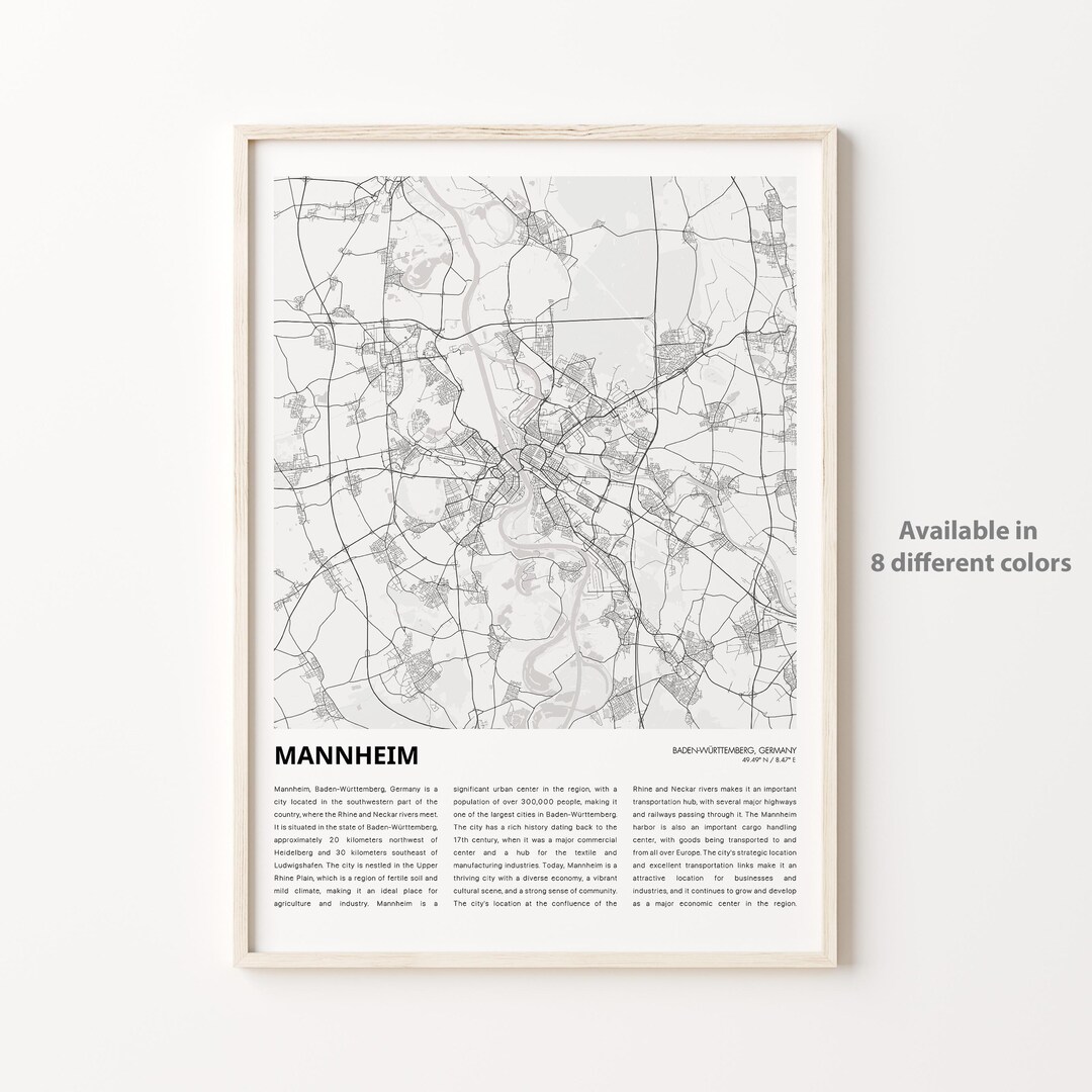 Mannheim Map Print, Mannheim Travel Map, Mannheim Wall Decor Art ...