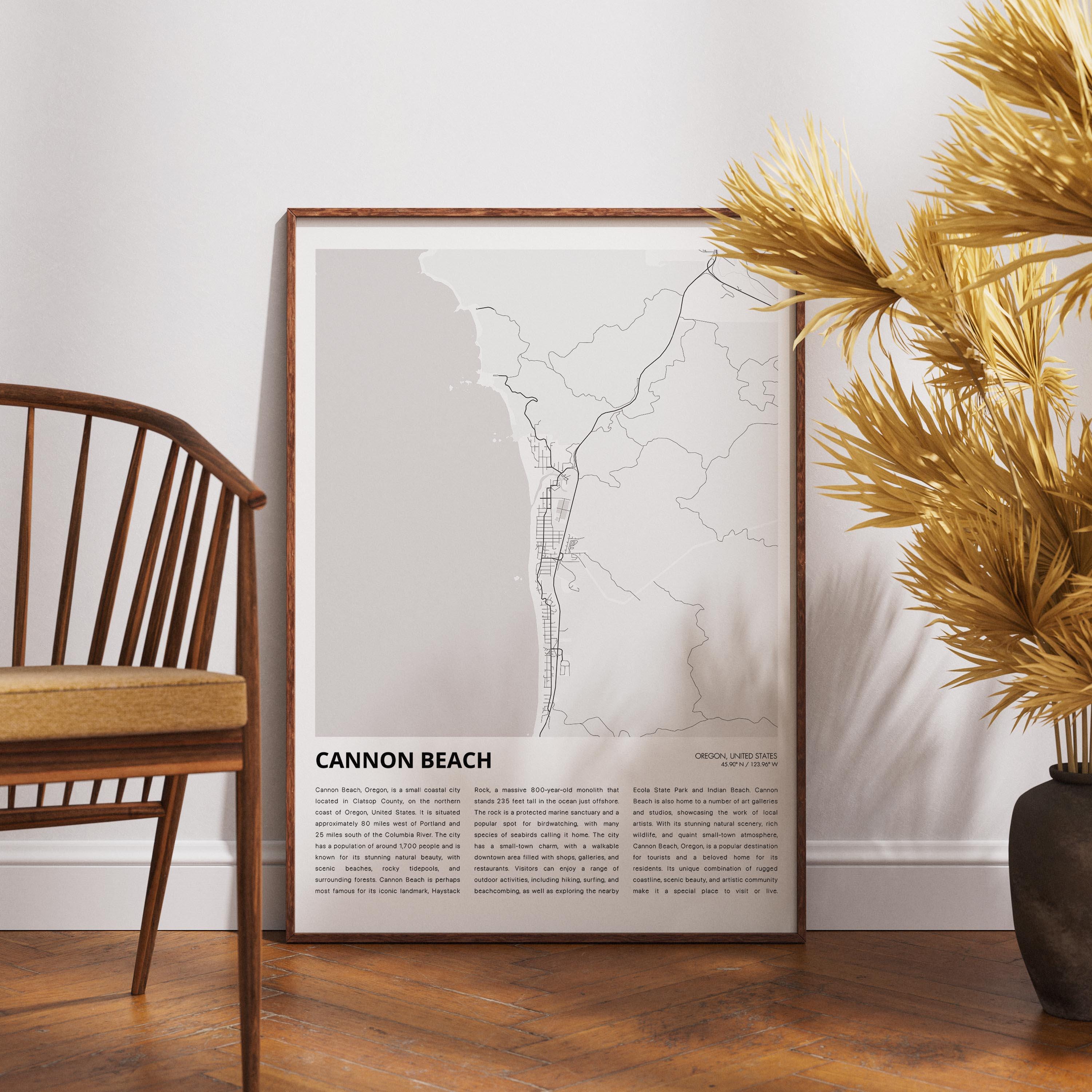 Cannon Beach Map Print, Cannon Beach Travel Map, Cannon Beach Wall ...