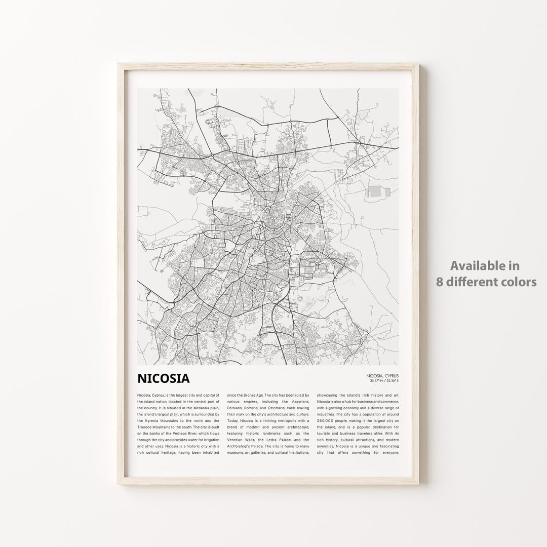 Nicosia Map Print, Nicosia Travel Map, Nicosia Wall Decor Art, Nicosia ...