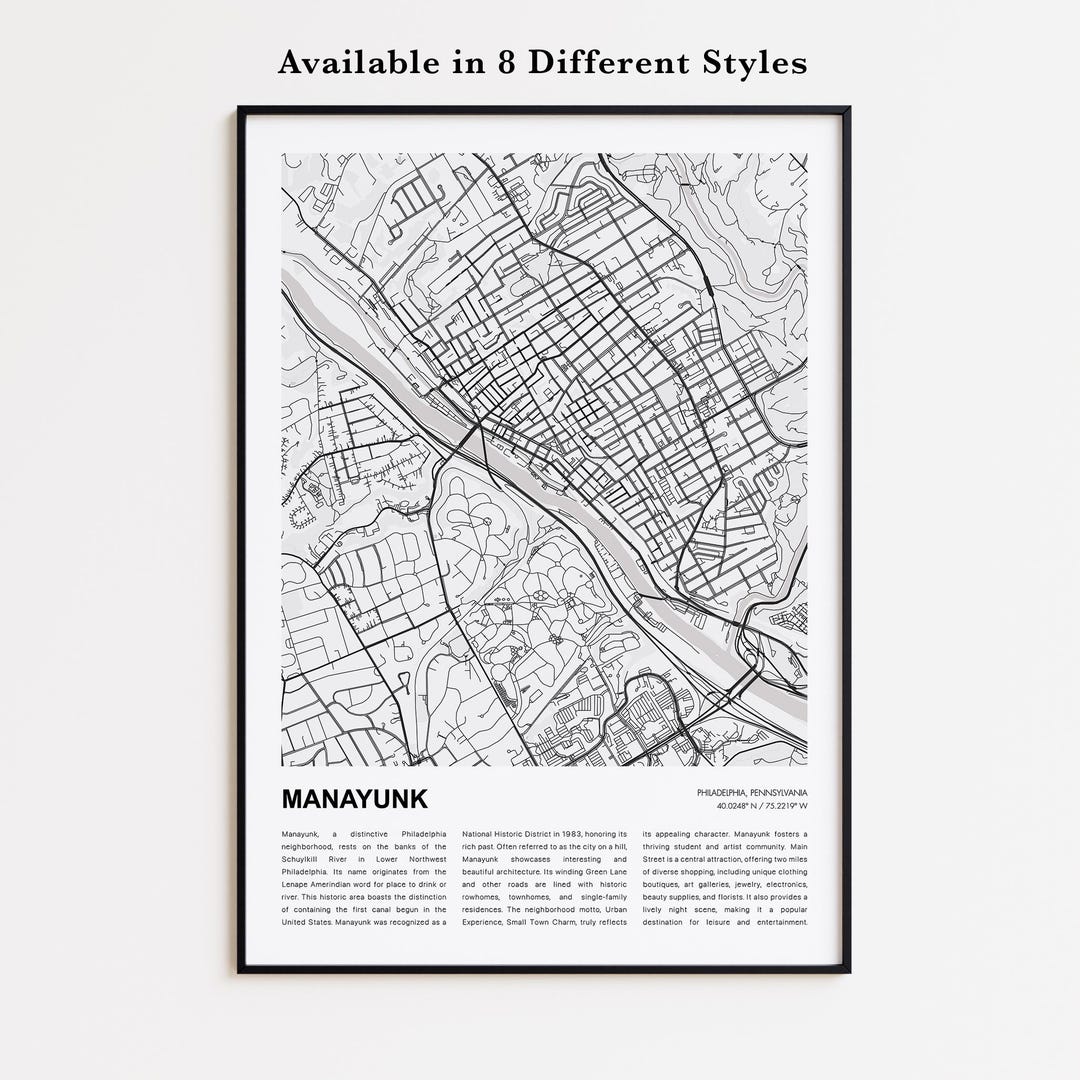 Manayunk Map Print, Manayunk Travel Map, Manayunk Wall Decor Art ...