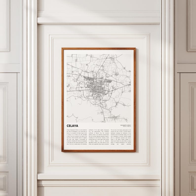 Celaya Map Print, Celaya Travel Map, Celaya Wall Decor Art, Celaya ...