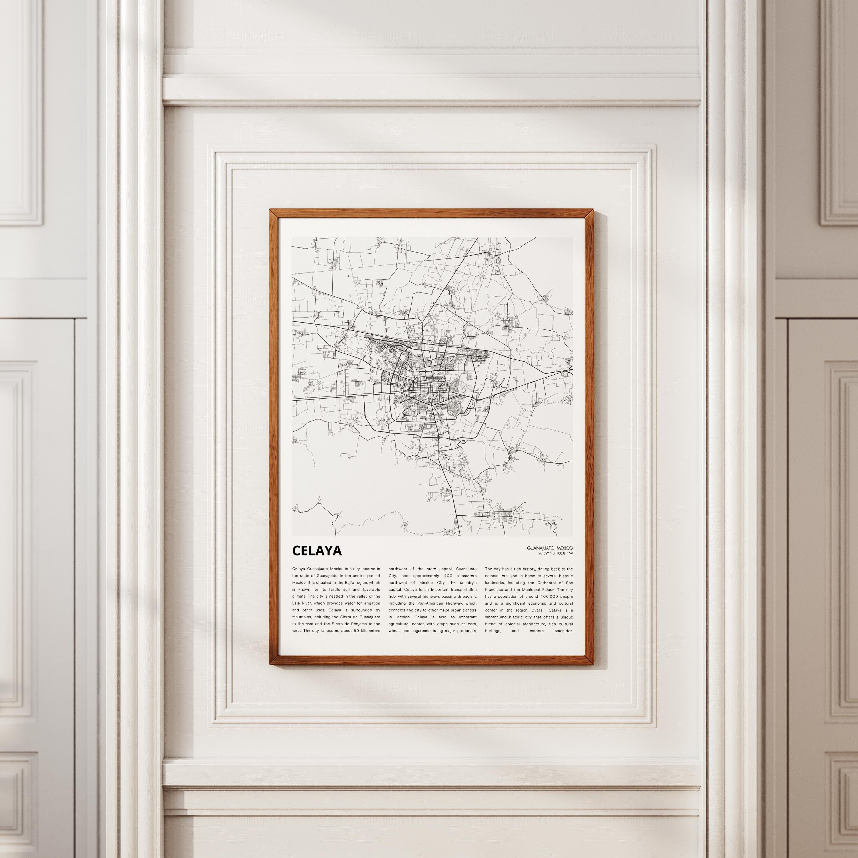 Celaya Map Print, Celaya Travel Map, Celaya Wall Decor Art, Celaya Guanajuato, Housewarming Gift ...