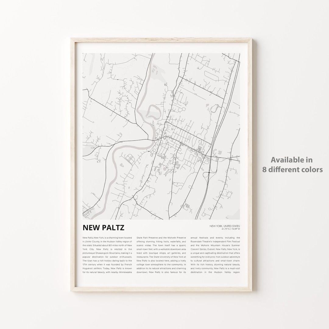 New Paltz Map Print, New Paltz Travel Map, New Paltz Wall Decor Art ...