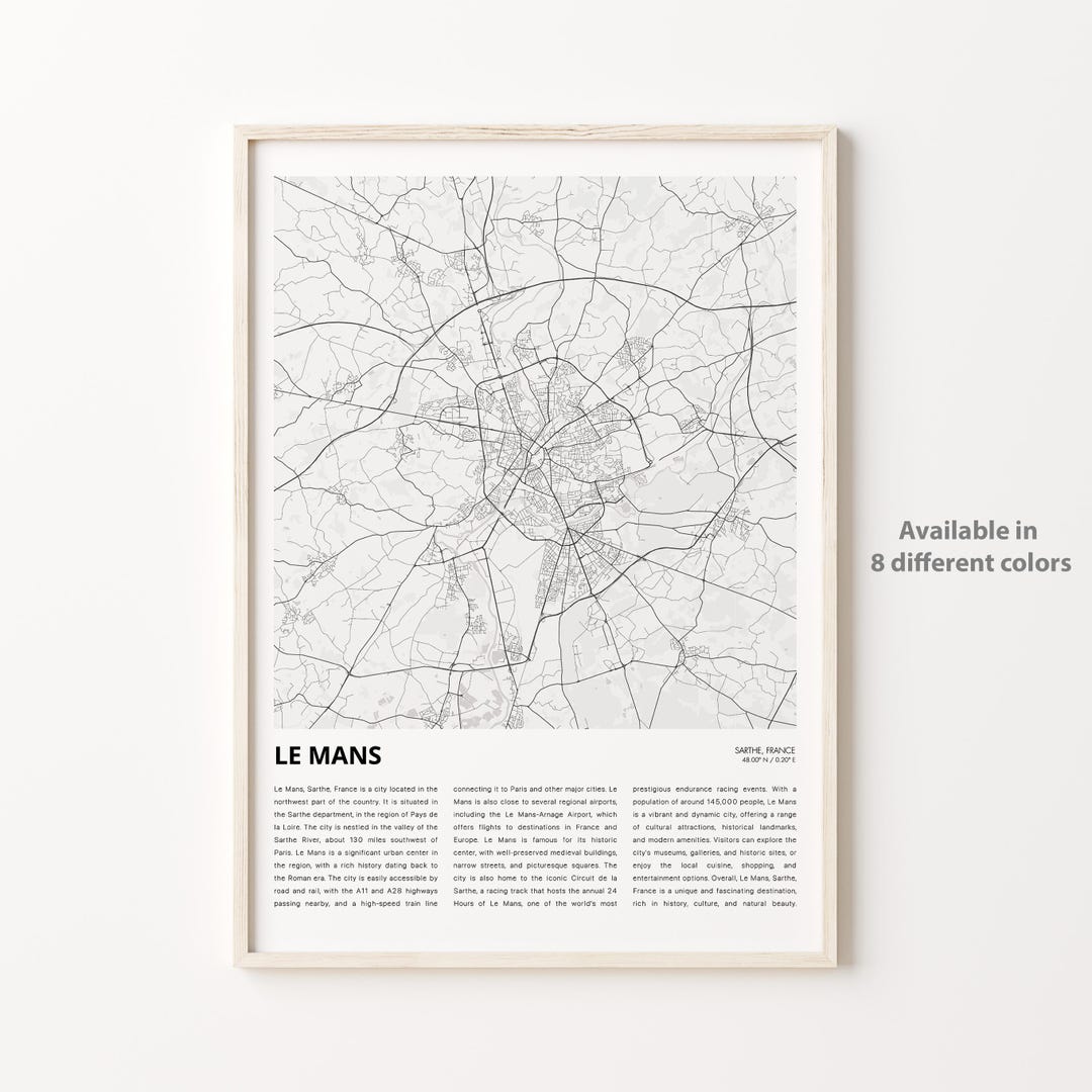Le Mans Map Print, Le Mans Travel Map, Le Mans Wall Decor Art, Le Mans ...