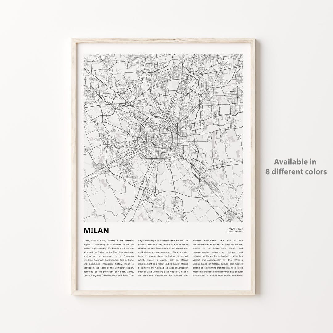 Milan Map Print, Milan Travel Map, Milan Wall Decor Art, Milan Milan ...