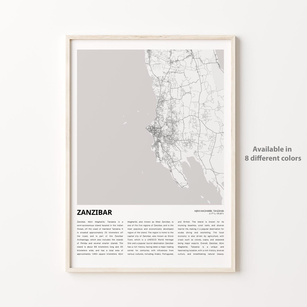 Zanzibar Map Print, Zanzibar Travel Map, Zanzibar Wall Decor Art ...