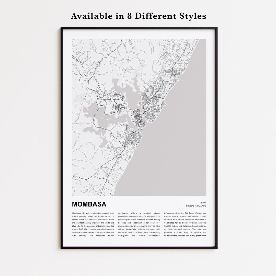Mombasa Map Print, Mombasa Travel Map, Mombasa Wall Decor Art, Mombasa ...