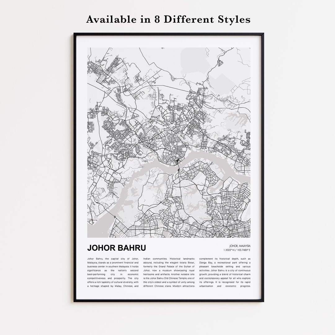 Johor Bahru Map Print, Johor Bahru Travel Map, Johor Bahru Wall Decor ...