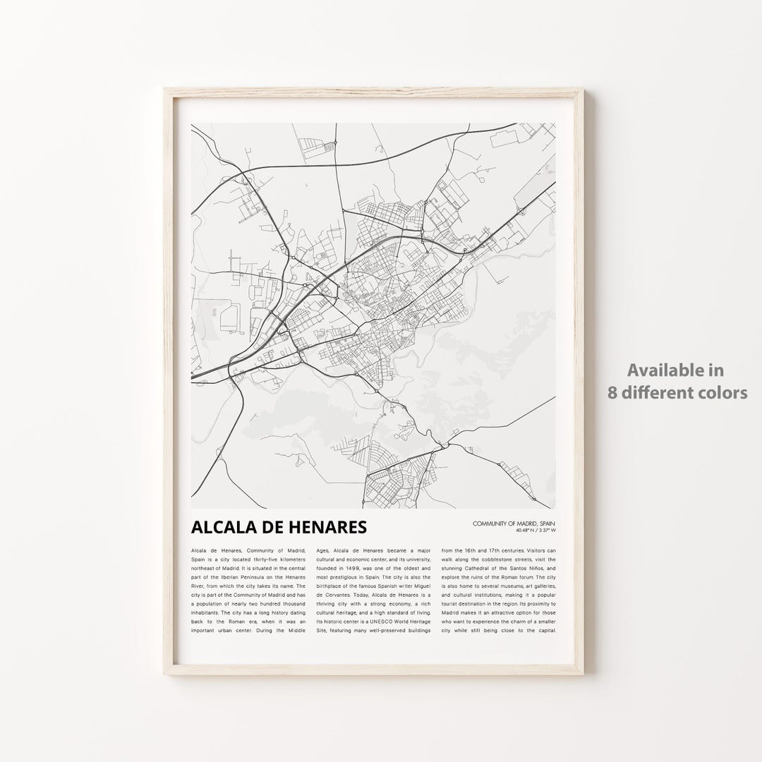 Alcala De Henares Map Print, Alcala De Henares Travel Map, Alcala De ...