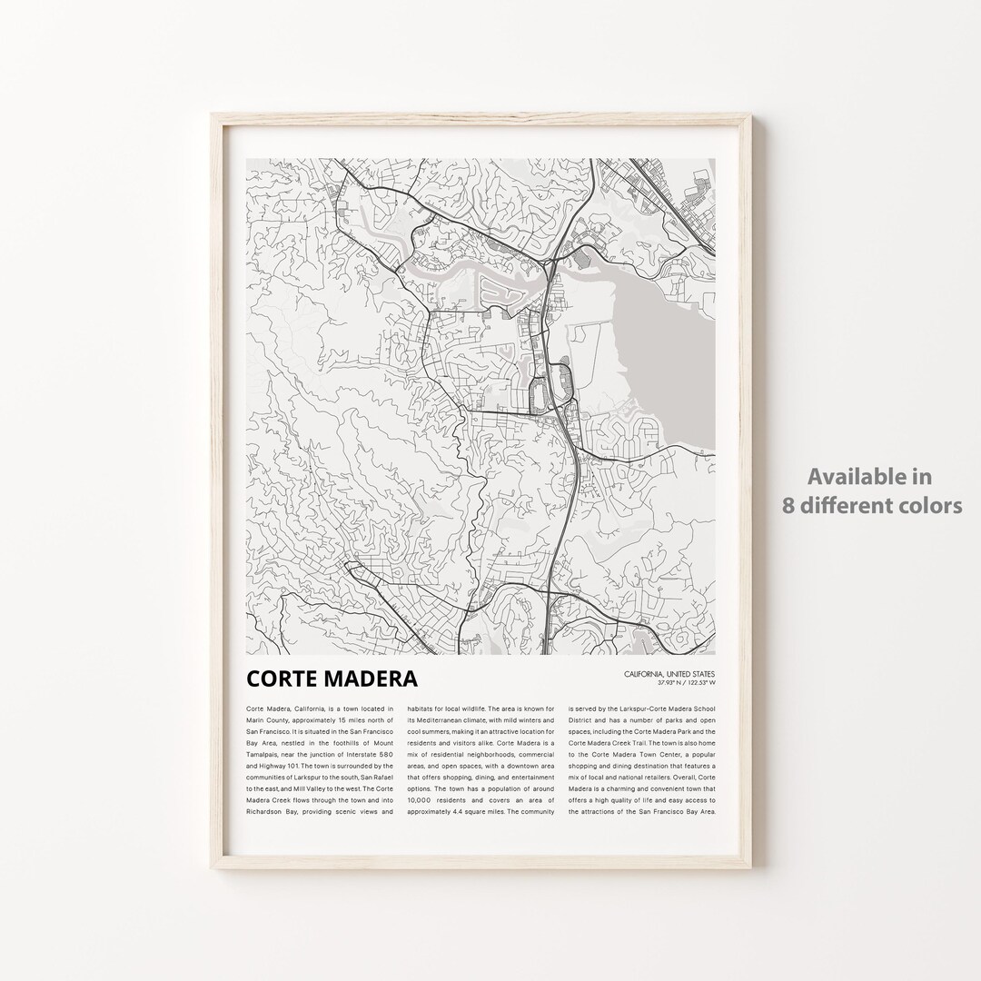 Corte Madera Map Print, Corte Madera Travel Map, Corte Madera Wall ...