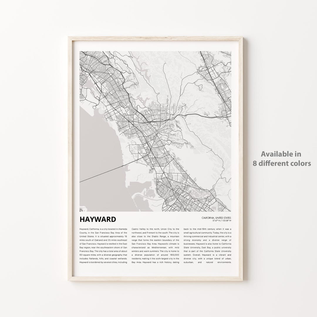 Hayward Map Print, Hayward Travel Map, Hayward Wall Decor Art, Hayward ...