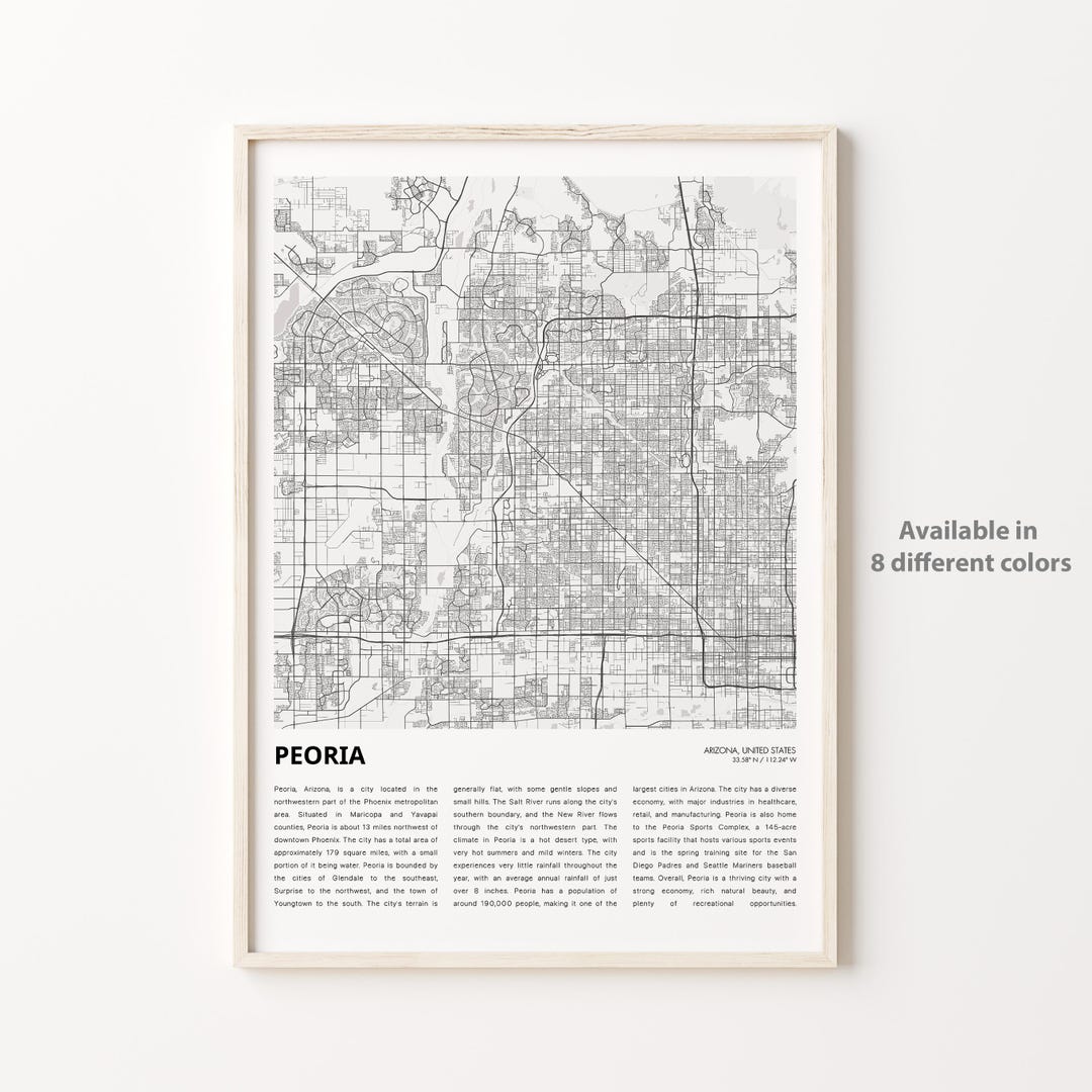 Peoria Map Print, Peoria Travel Map, Peoria Wall Decor Art, Peoria ...