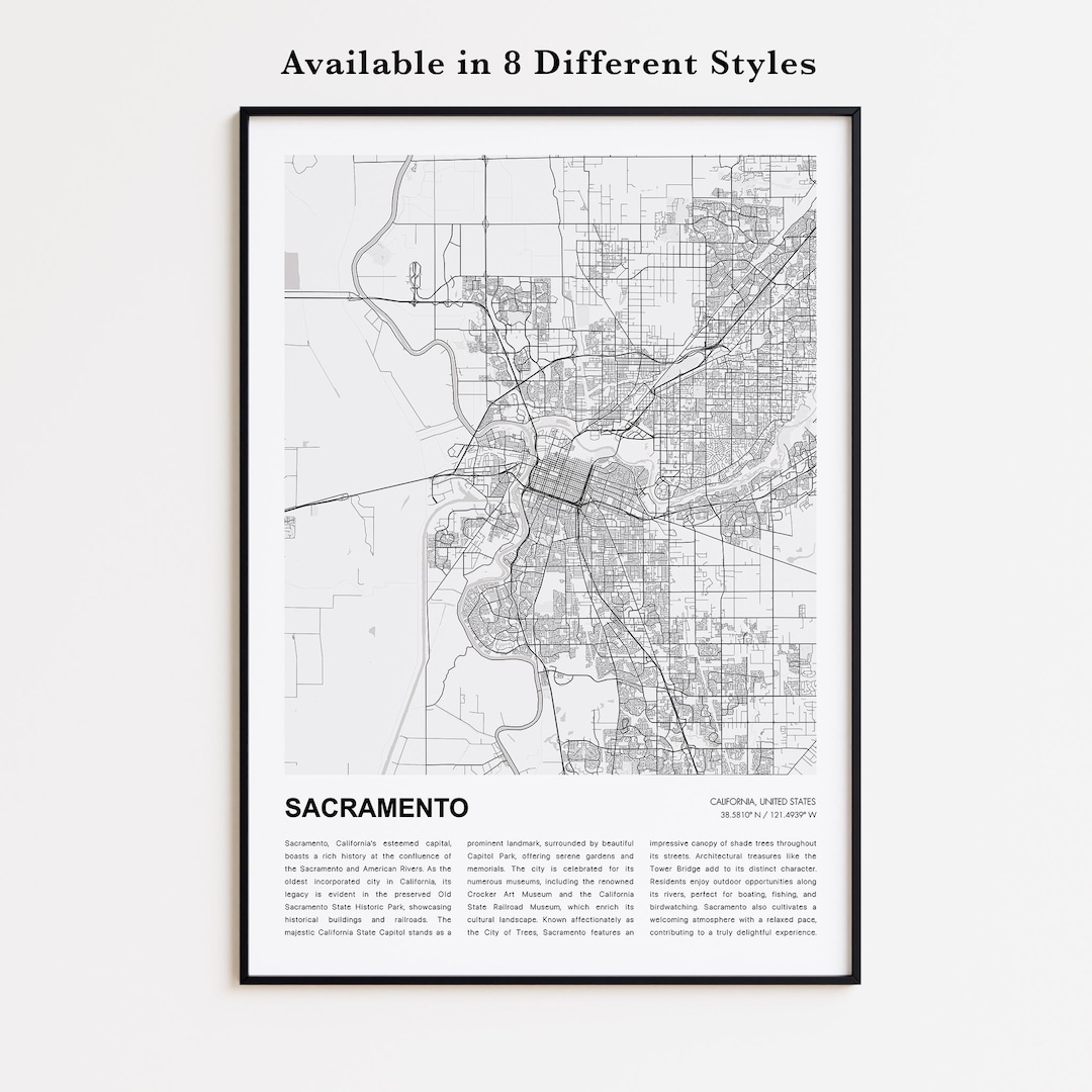 Sacramento Map Print, Sacramento Travel Map, Sacramento Wall Decor Art ...