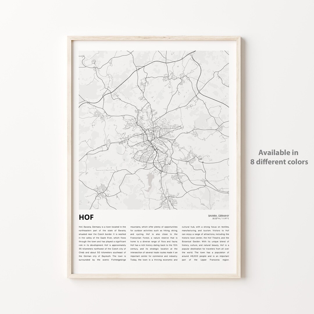 Hof Map Print, Hof Travel Map, Hof Wall Decor Art, Hof Bavaria ...