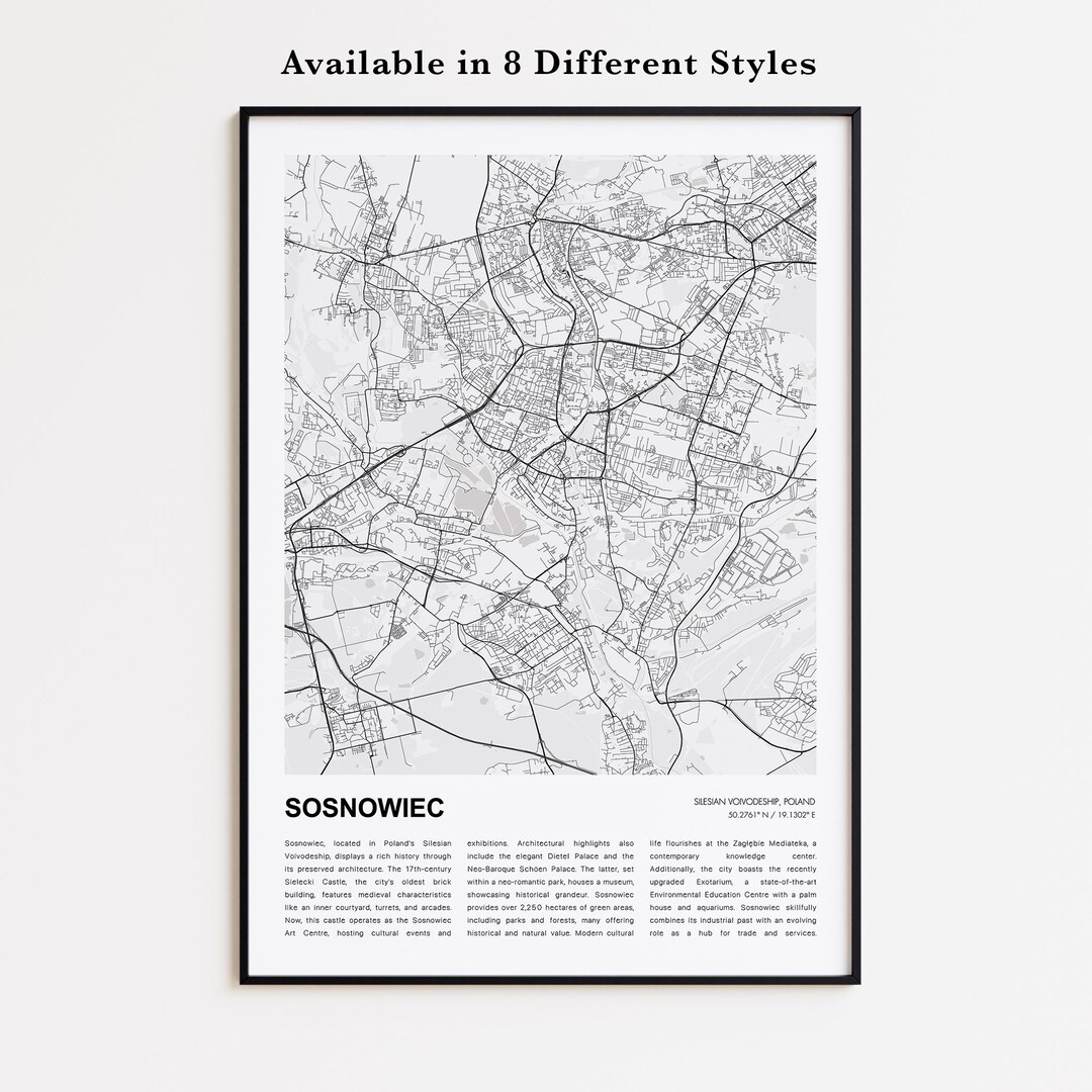 Sosnowiec Map Print, Sosnowiec Travel Map, Sosnowiec Wall Decor Art ...