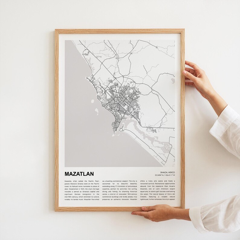 Mazatlan Map Print, Mazatlan Travel Map, Mazatlan Wall Decor Art ...