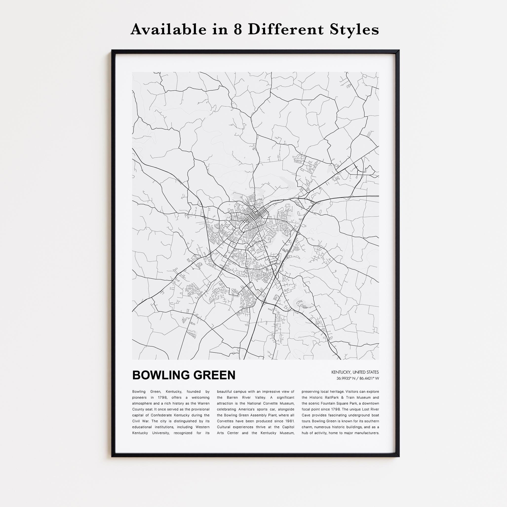 Bowling Green Map Print, Bowling Green Travel Map, Bowling Green Wall ...