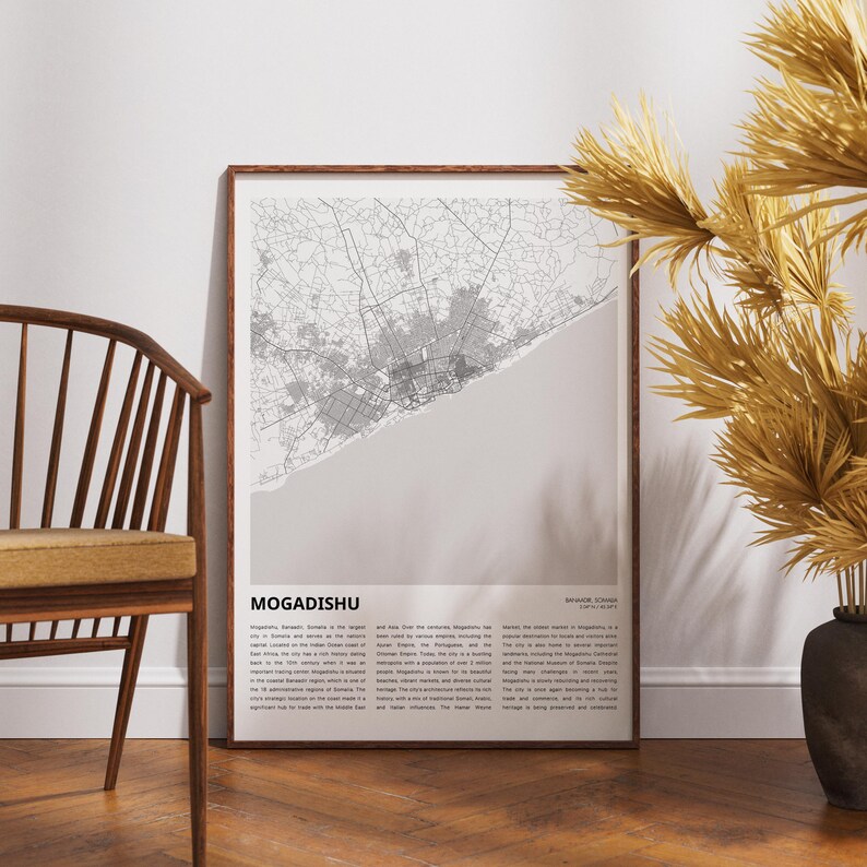 Mogadishu Map Print, Mogadishu Travel Map, Mogadishu Wall Decor Art ...