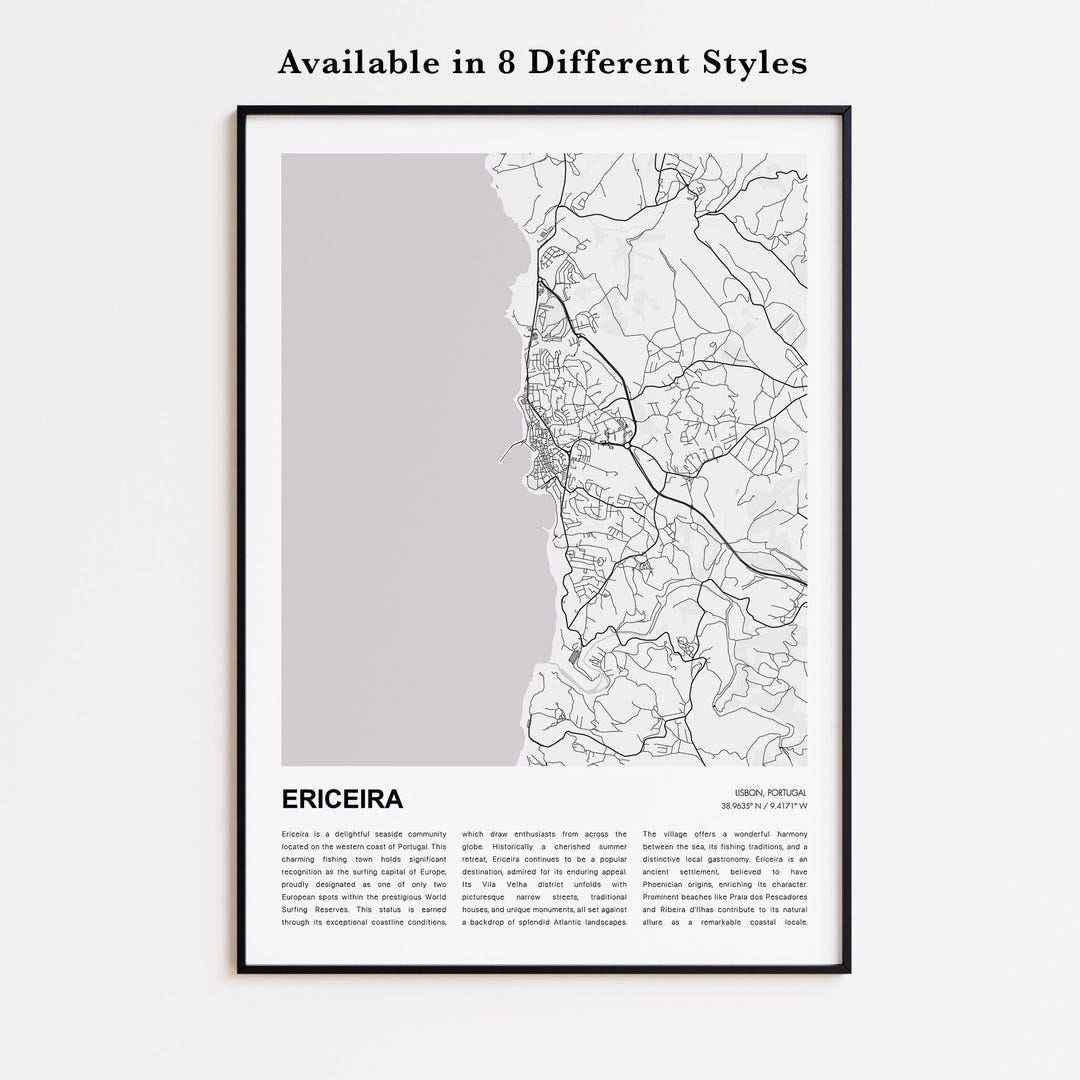 Ericeira Map Print, Ericeira Travel Map, Ericeira Wall Decor Art ...