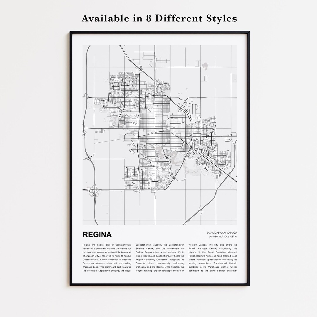 Regina Map Print, Regina Travel Map, Regina Wall Decor Art, Regina ...