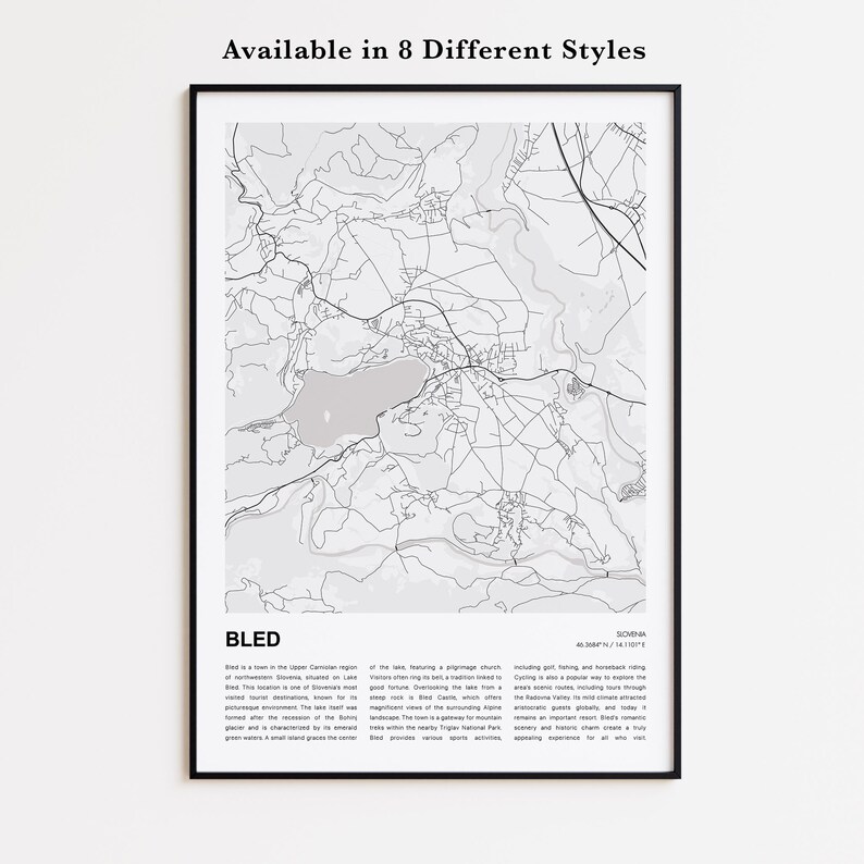 Bled Map Print, Bled Travel Map, Bled Wall Decor Art, Bled ...