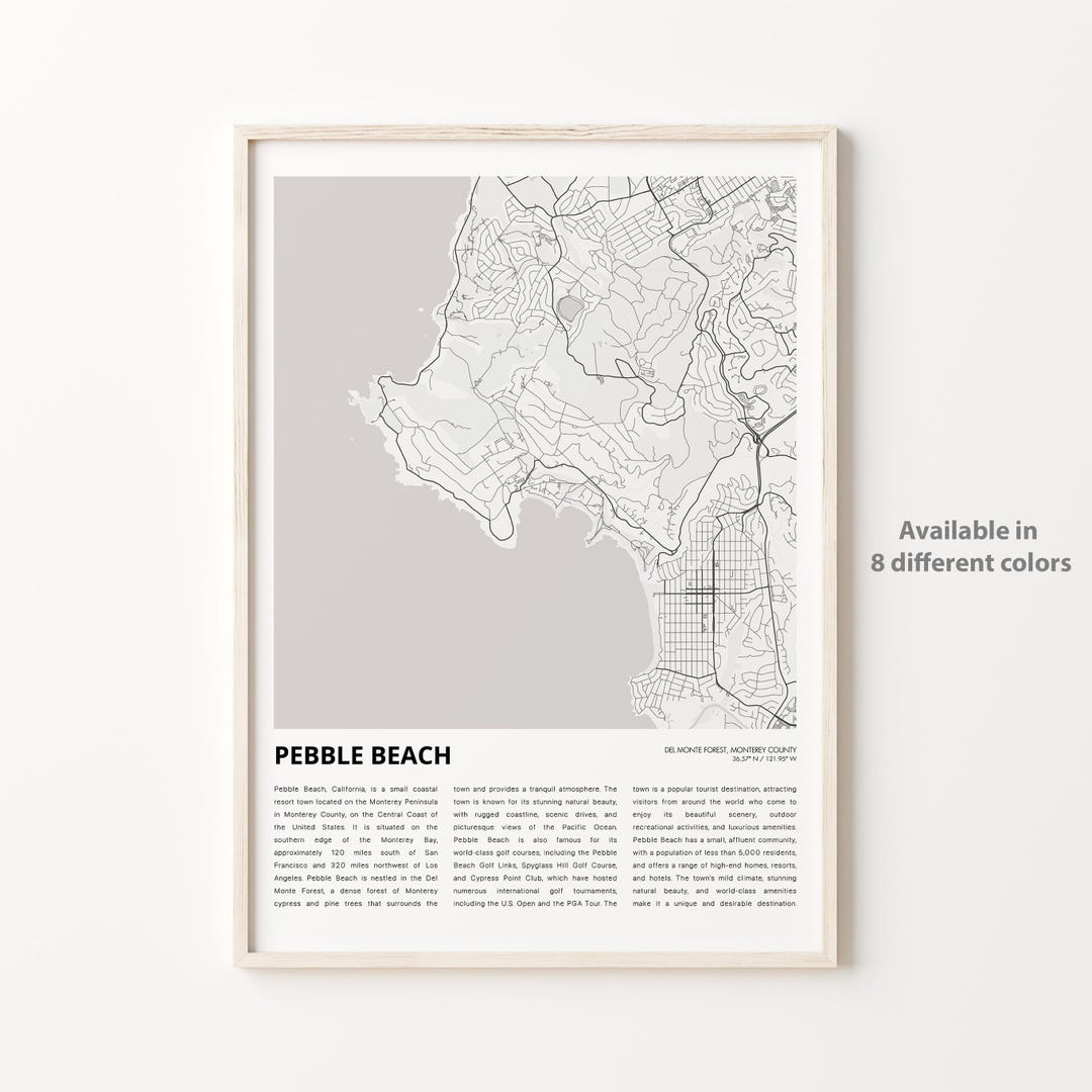 Pebble Beach Map Print, Pebble Beach Travel Map, Pebble Beach Wall ...