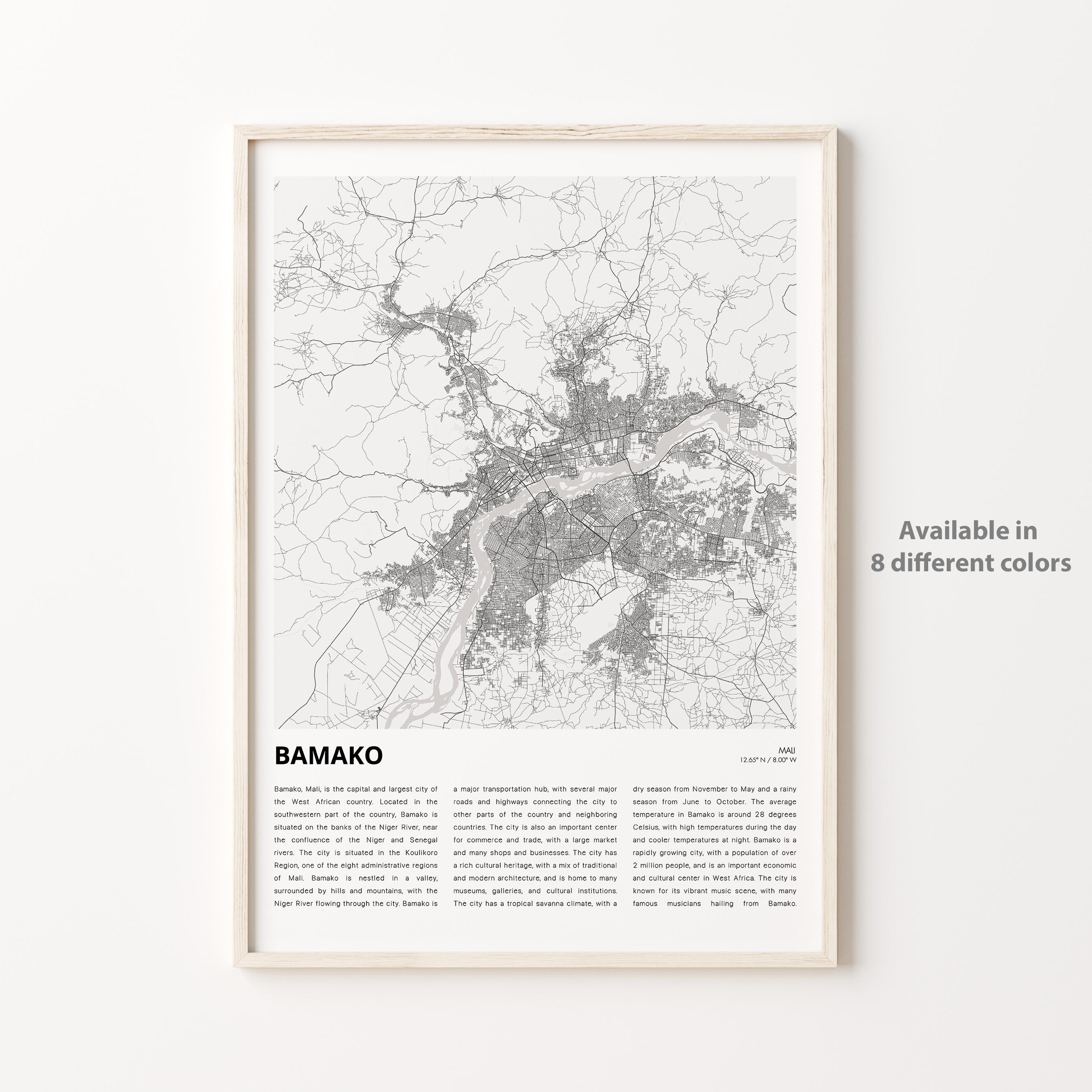 Bamako Map Print, Bamako Travel Map, Bamako Wall Decor Art, Bamako ...
