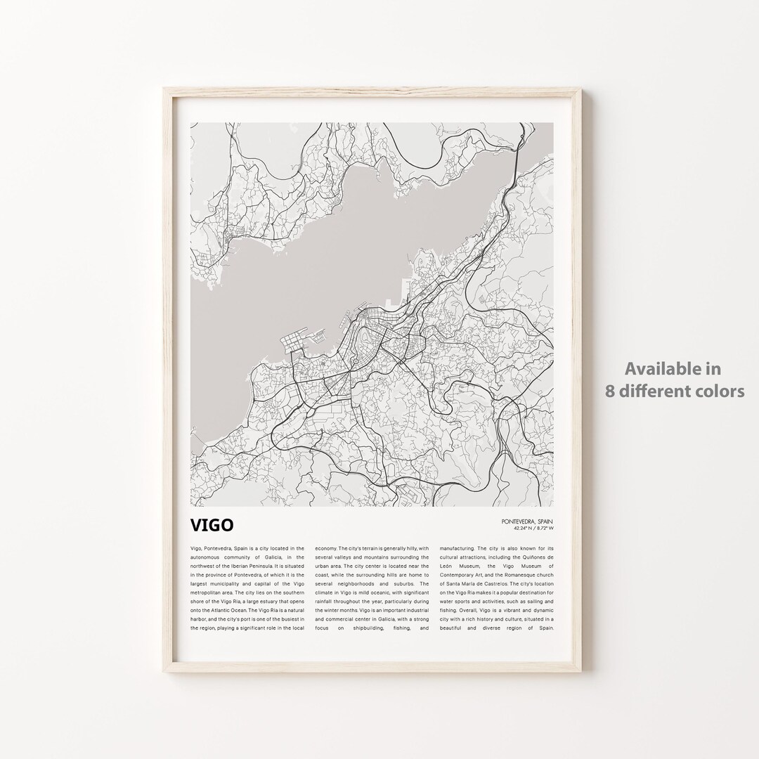 Vigo Map Print, Vigo Travel Map, Vigo Wall Decor Art, Vigo Pontevedra ...