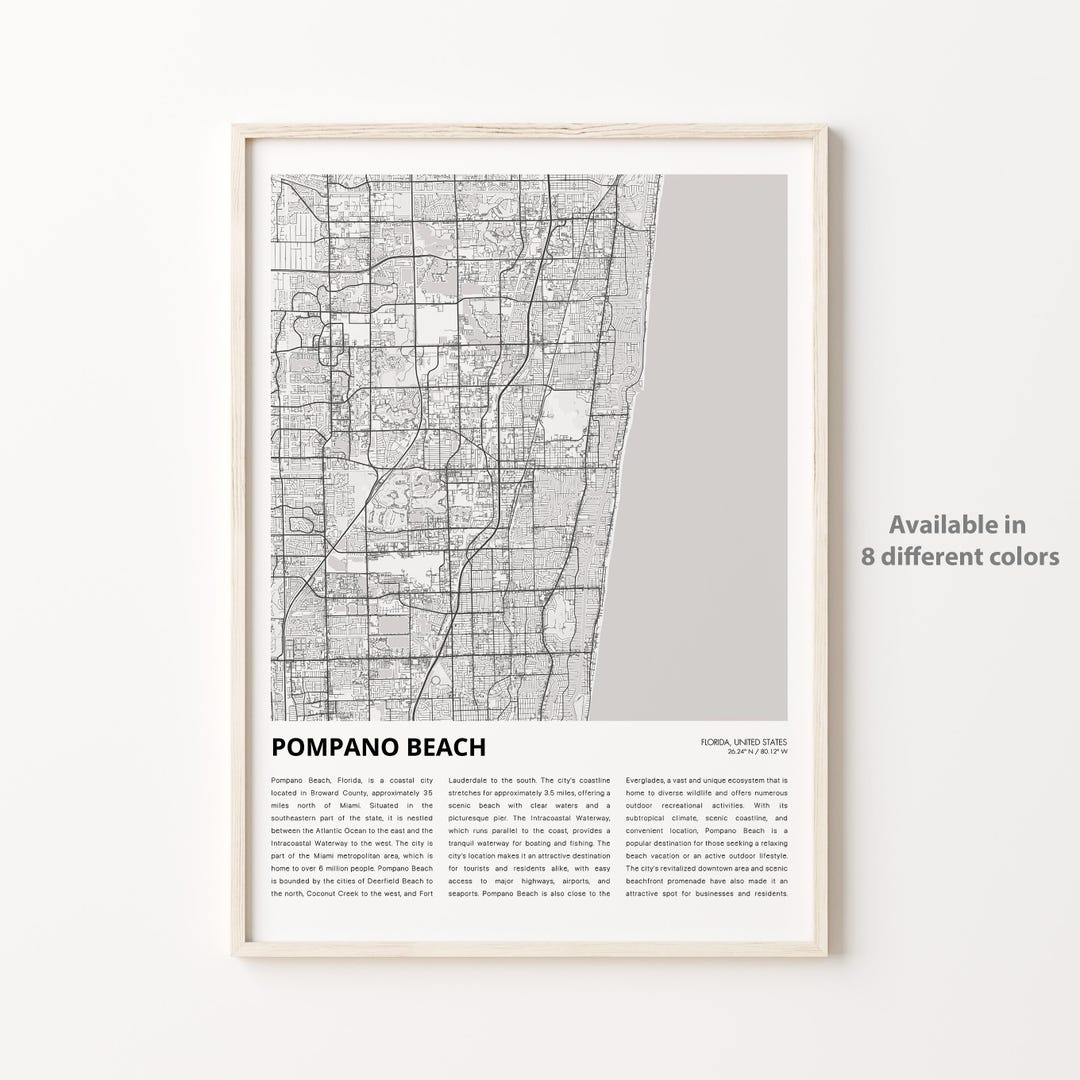 Pompano Beach Map Print, Pompano Beach Travel Map, Pompano Beach Wall Decor Art, Pompano Beach ...