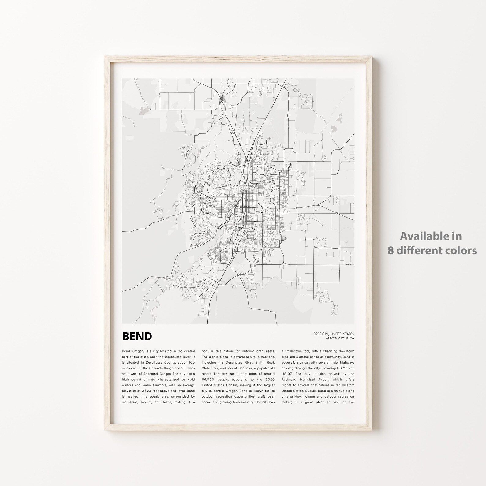 Bend Map Print, Bend Travel Map, Bend Wall Decor Art, Bend Oregon ...