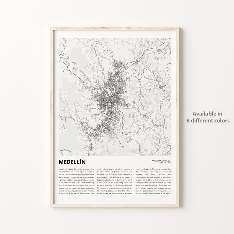 Medellín Map Print, Medellín Travel Map, Medellín Wall Decor Art ...