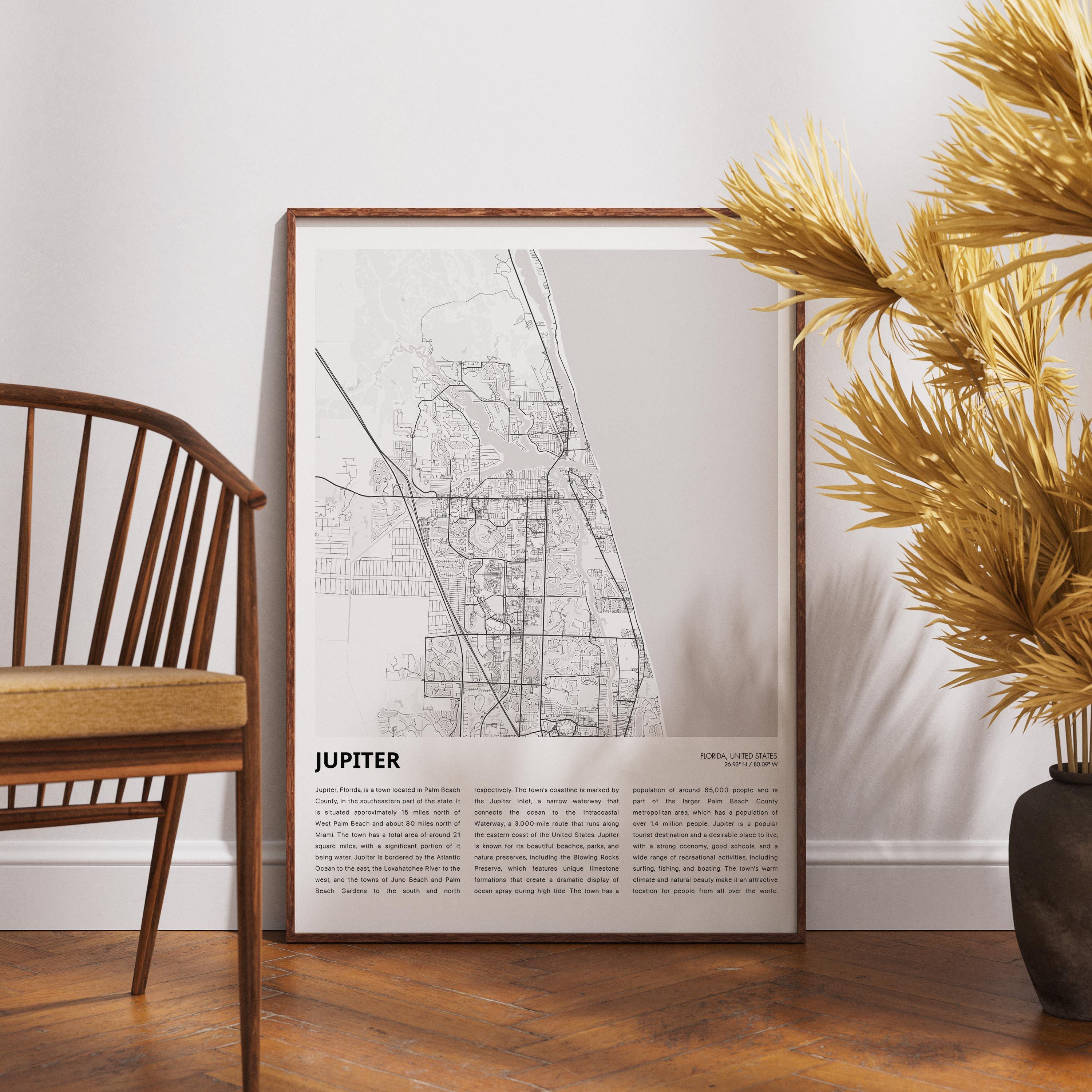 Jupiter Map Print, Jupiter Travel Map, Jupiter Wall Decor Art, Jupiter ...