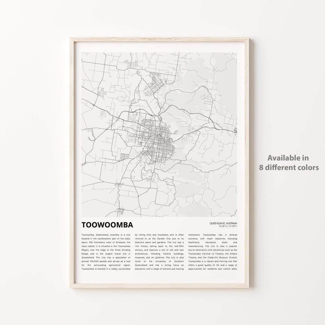 Toowoomba Map Print, Toowoomba Travel Map, Toowoomba Wall Decor Art ...