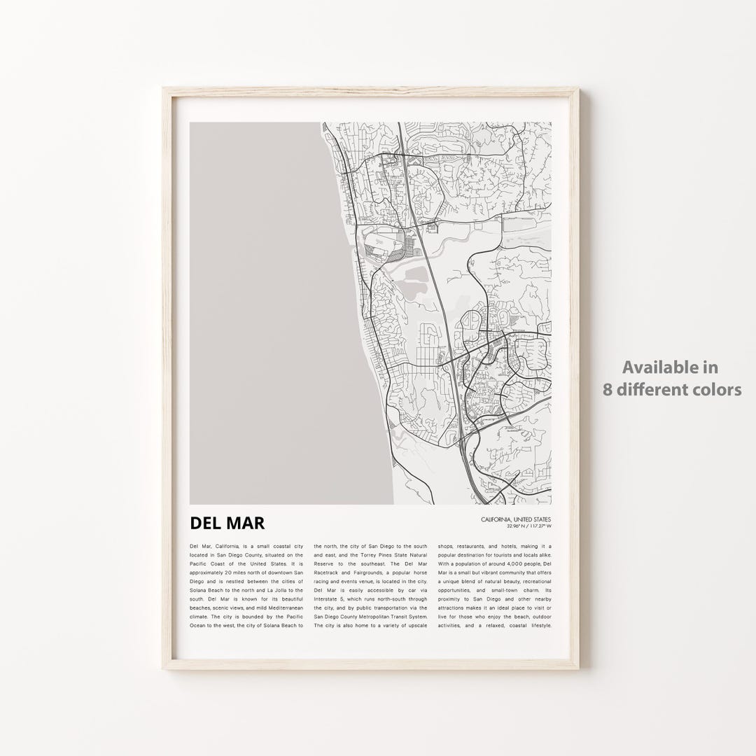 Del Mar Map Print, Del Mar Travel Map, Del Mar Wall Decor Art, Del Mar ...