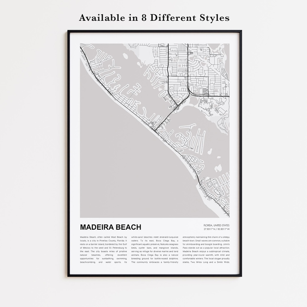 Madeira Beach Map Print, Madeira Beach Travel Map, Madeira Beach Wall ...